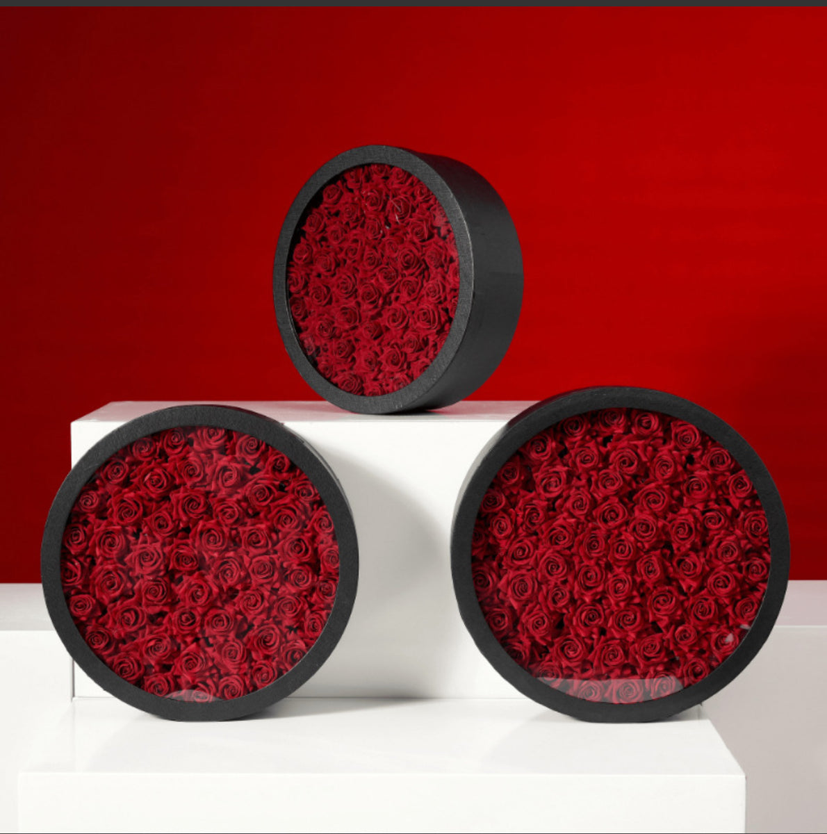 Large Black Round Flower Box, Luxury Flower Packaging and Boxes ...