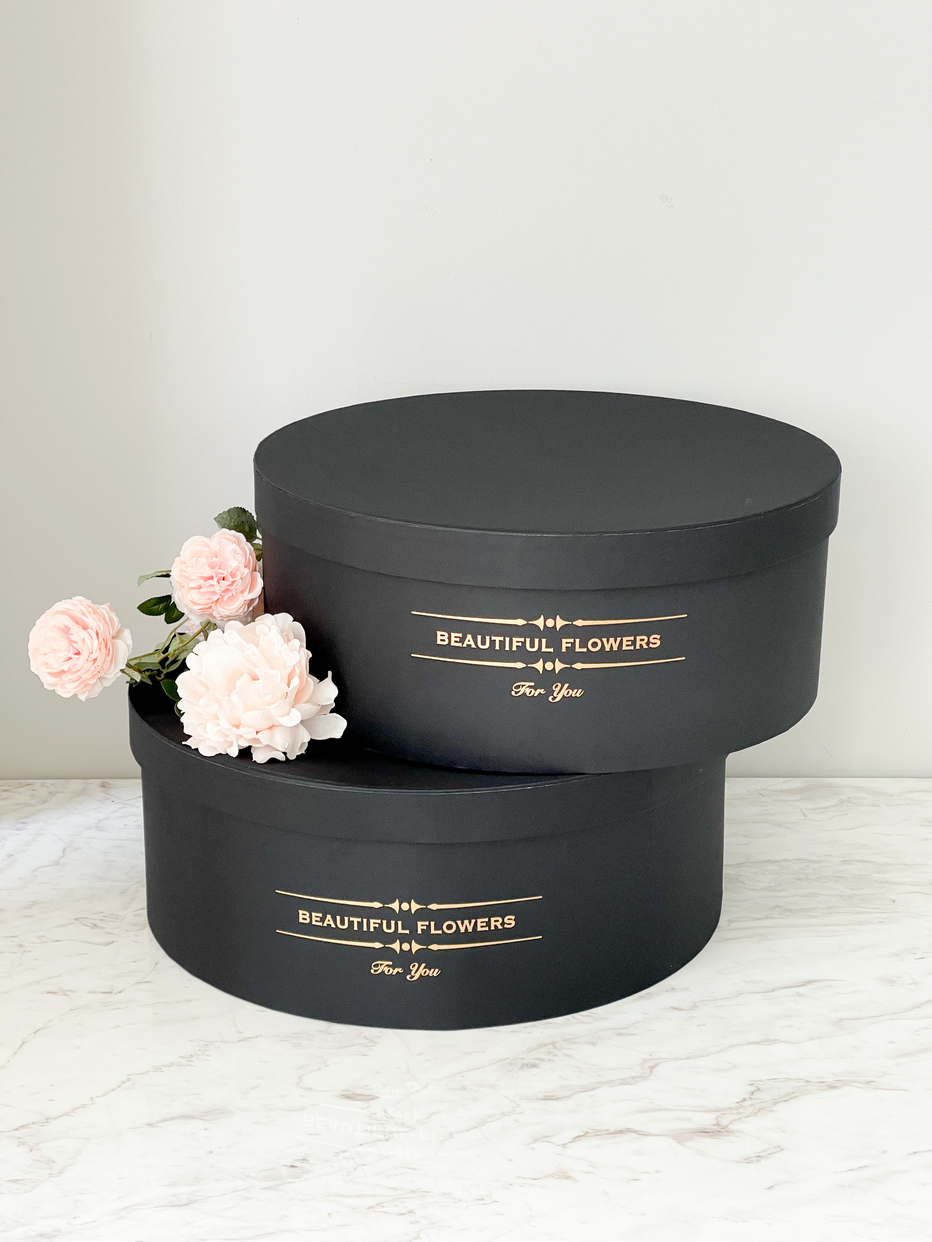 Large Black Round Flower Box, Luxury Flower Packaging and Boxes ...